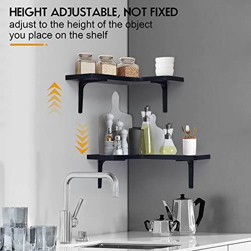 Corner Floating Shelves Set of 4 | Corner Wall Shelves | Wall Mounted Corner Storage Display Shelving for Bathroom, Bedroom, Living Room, Kitchen | 16" W x 11-2/5" D | L-Shaped, Matte Black