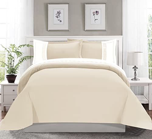 Elegant Comfort Luxurious Hotel Collection Super-Soft 1500 Thread Count Egyptian Quality 3-Piece Greek Pattern Duvet Cover Set, King/California King, Cream