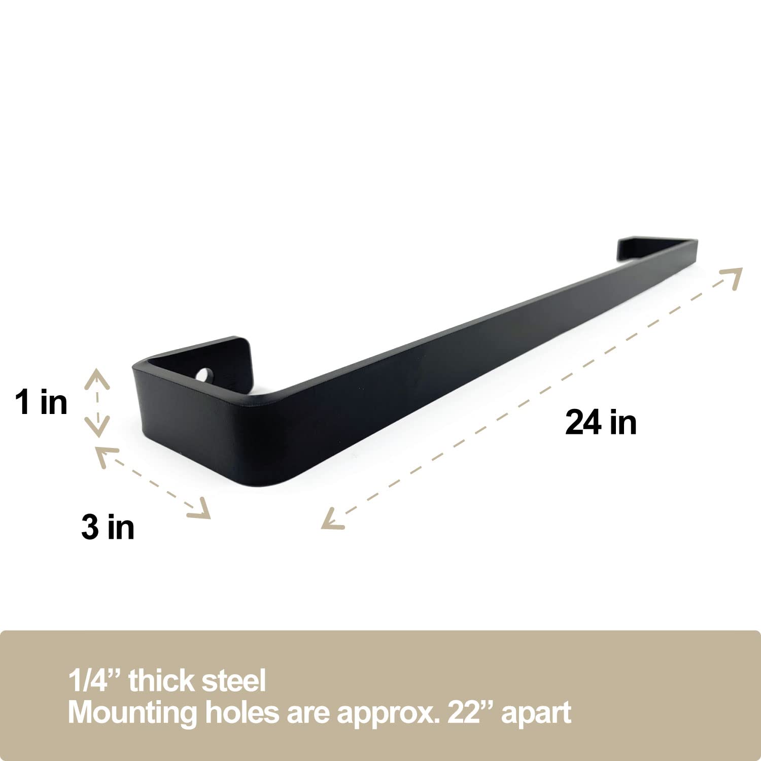 Rustic Metal Towel Bar, Modern Farmhouse Bathroom and Kitchen - 24" Steel Wall Mount Rack - Black