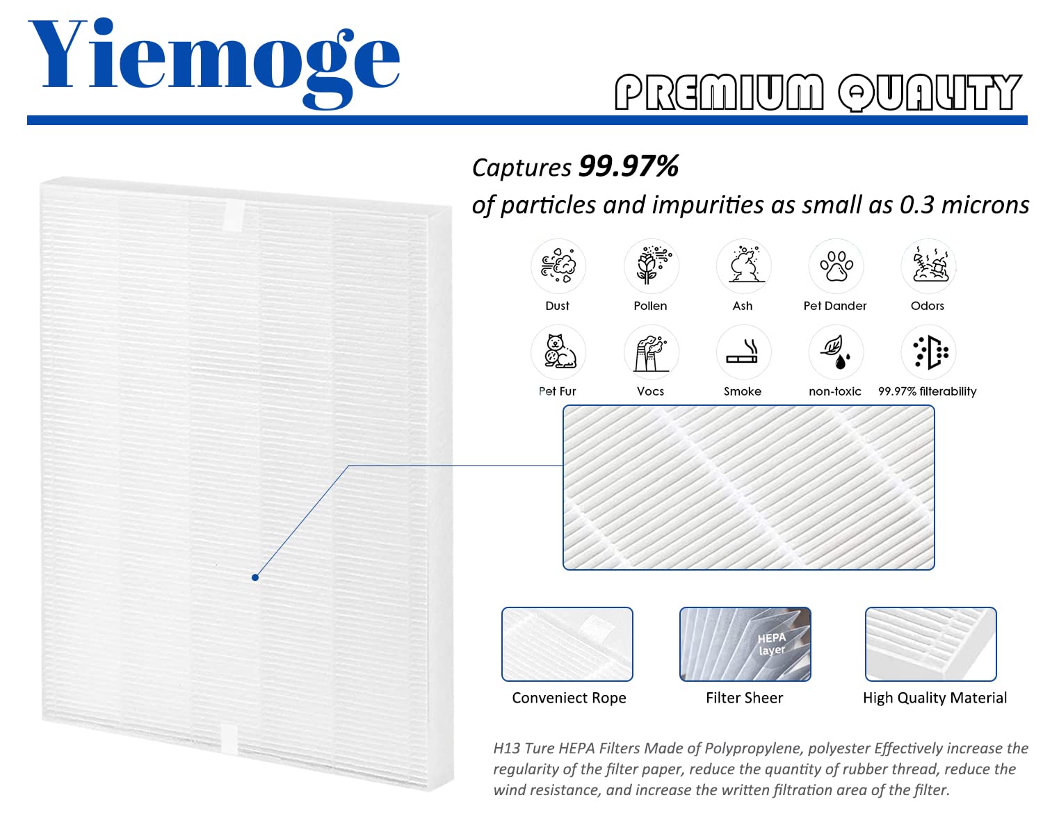 Yiemoge 115115 Replacement filter A: Compatible with winix Plasmawave C535 5300 5300-2 6300 6300-2 AM90 P300 Air Purifier - 3 TURE HPEA filter only