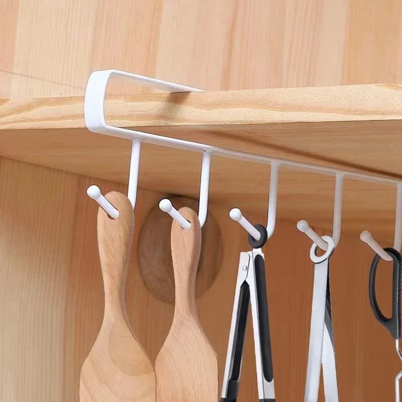 CAROYINO 3pcs x 6 Hook Coffee Cup Mug Holder for Kitchen, Fit for 1 Inch Thickness Shelf or Less Without Any Lip (White)