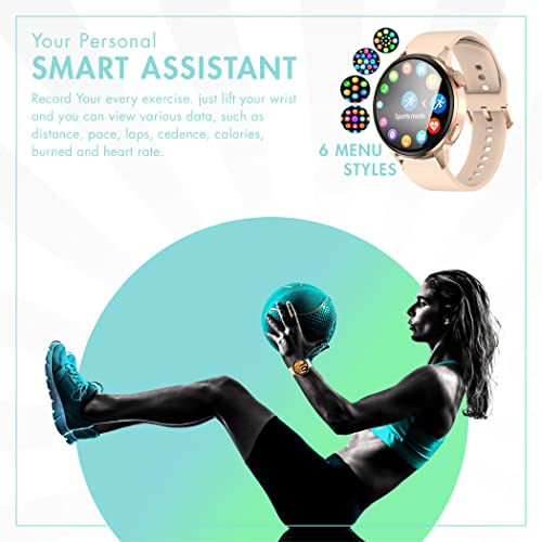EKTON Smart Watches for Men & Women - Smart Watch for Android Phones, Make/Answer Calls, Messaging, Voice Assistant, NFC Functions, Wireless Charging, Long Battery Life, Rose Gold