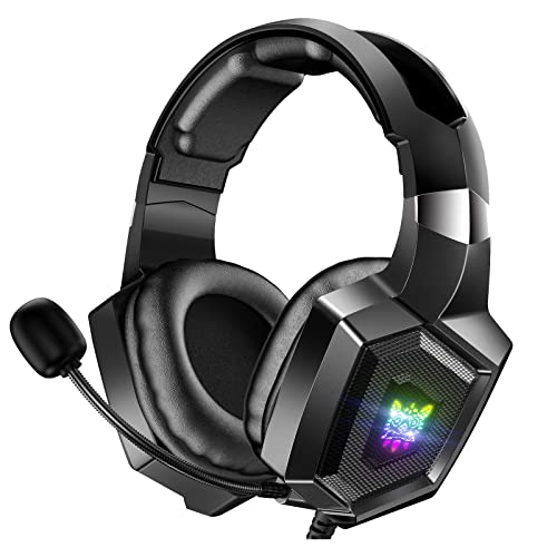 Gaming Headset with Microphone, Gaming Headphones for PS4 PS5 Xbox One PC with RGB Lights, Playstation Headset with Noise Reduction 7.1 Surround Sound Over-Ear and Wired 3.5mm Jack (Black)