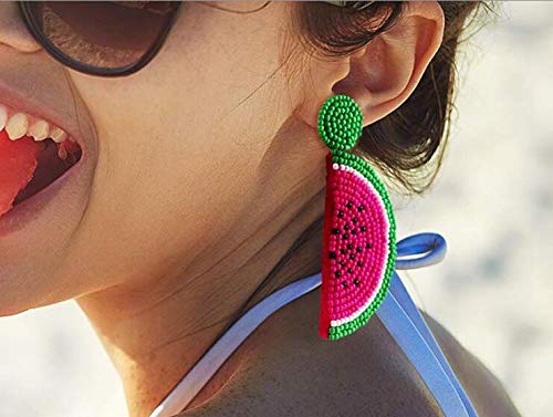 idealway Beads Fruit Watermelon Shape Drop Earrings For Women Statement Party Jewelry (Purple)