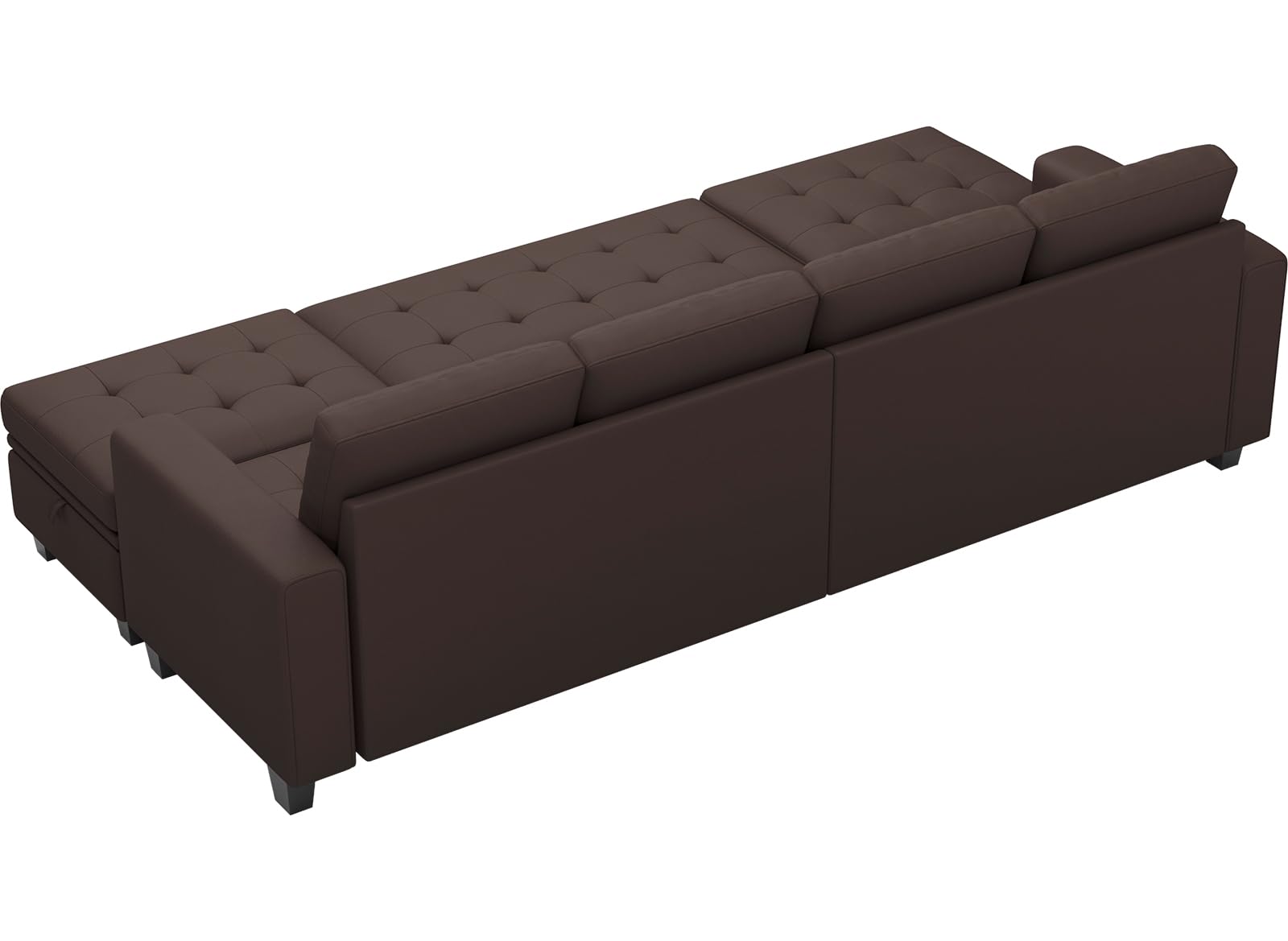 Belffin Faux Leather Convertible 4-Seat Sectional Sleeper Sofa with Reversible Chaise Leather Sleeper Sectional Couch Bed with Storage Ottoman Sectional Sofa Couch Set Brown