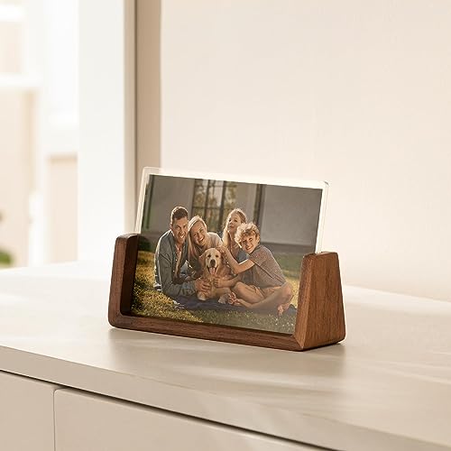 eletecpro Picture Frame 2 Pack, 4X6 Brown Picture Frames with Walnut Wood Base and High Definition Break Free Acrylic Glass Covers for Tabletop or Desktop Display, Horizontal & Vertical