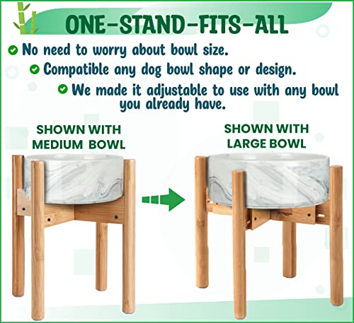 Dog Bowl Stand for Large Dogs - Height 14-inch, Adjustable, Lockable Width 8-11inches Wide - Food and Water Feeder Holder - Bamboo