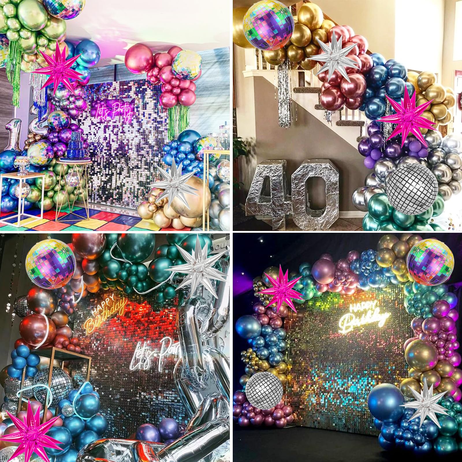 Chrome Balloon Garland Arch Kit 126Pcs Disco Party Decorations with Disco Ball Balloons and Explosion Star Foil Balloons for 80s 90s Disco Birthday Graduation Galaxy Prom Party Decoration