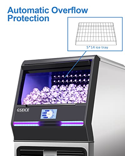 GSEICE Commercial Ice Maker Machine 200LBS/24H, Advanced 4.3 inch Touch Screen, 70LBS Food-Grade Materials Storage Bin, 304 Stainless Steel Ice Making Machine Perfect for Home and Business