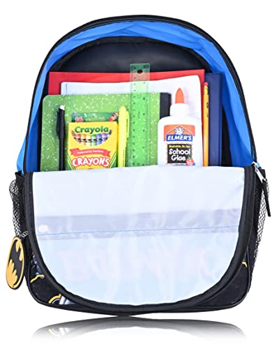DC Comics BATMAN Boys Backpack for Little Kids | 6 Piece Set Kids Water Bottle Keychains Snack Tote and Knapsack for School (Batman 6Pc)