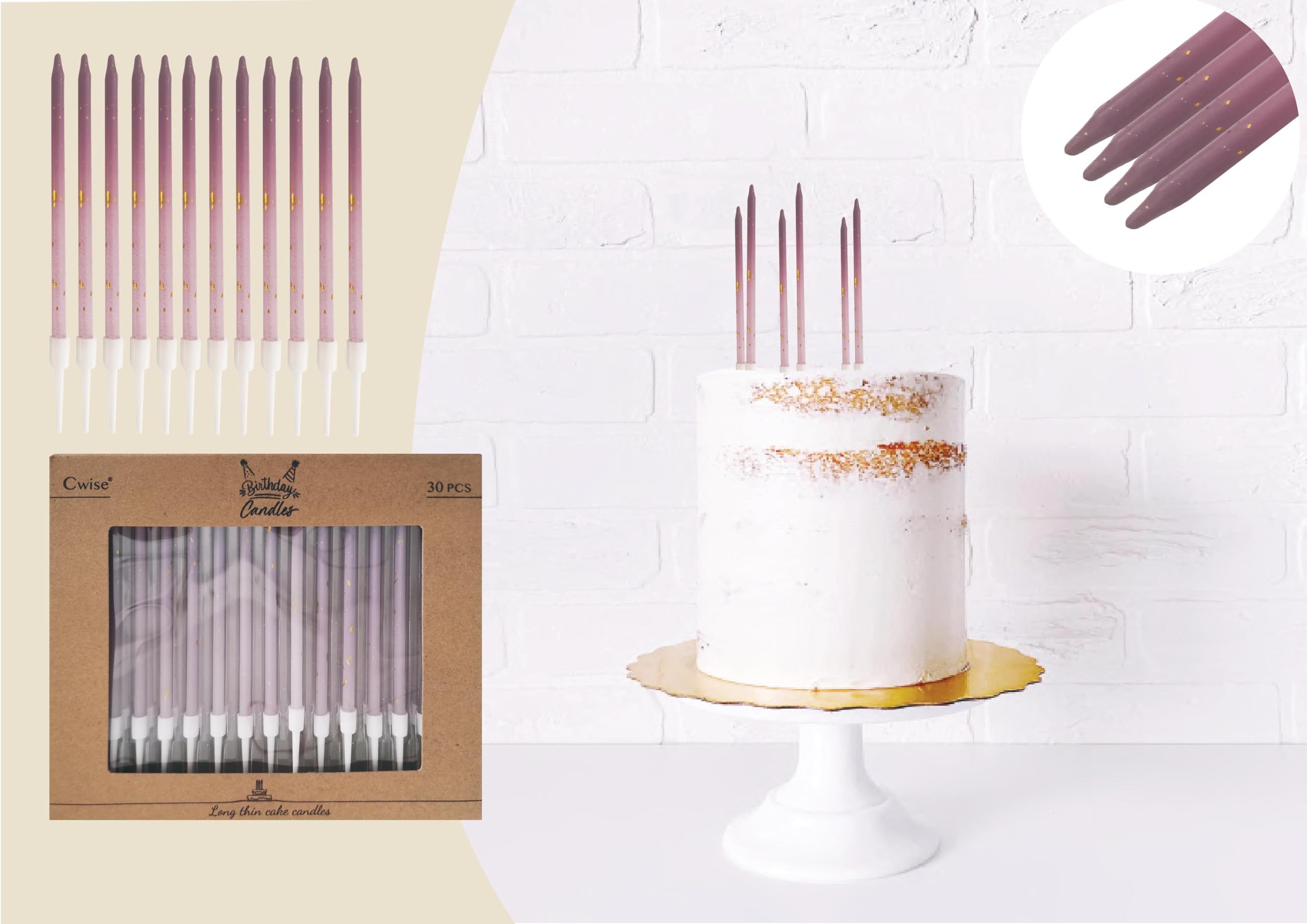 Cwise 30-Count Long Thin Cake Candles - Sprinkled Gold Birthday Candles - Birthday Candles for Cakes - Birthday, Celebration, Wedding - Cake Decorations (Green - Sprinkled Gold)