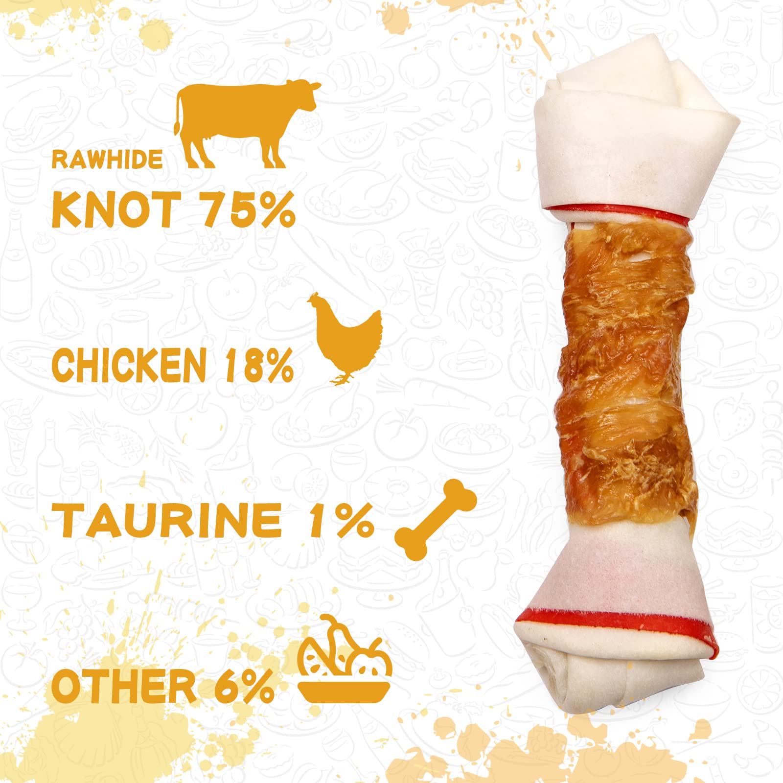 PAWUP Dog Treat Rawhide Bones with Chicken (6.5 ", 4 pcs), Dog Chews Beefhide Treats w/Taurine, 10.5 oz