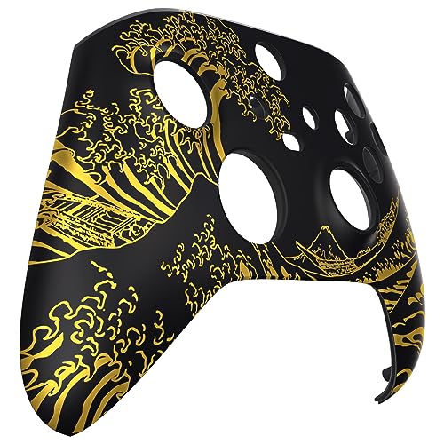 eXtremeRate The Great Golden Wave Off Kanagawa - Black Housing Shell for Xbox Series X & S Controller Model 1914, Custom Replacement Cover Faceplate for Xbox Core Controller - Controller NOT Included