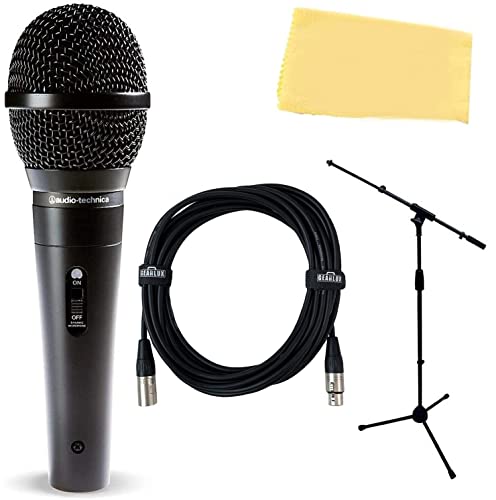 Audio-Technica M4000S Handheld Dynamic Microphone Bundle with Stand, XLR Cable, and Austin Bazaar Polishing Cloth