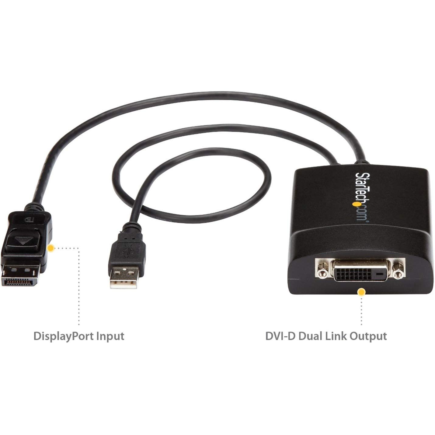 StarTech.com DisplayPort to DVI Dual Link Active Adapter - DisplayPort to DVI-D Adapter Video Converter 2560x1600 60Hz - DP 1.2 to DVI Monitor - USB Powered - Latching DP Connector (DP2DVID2)