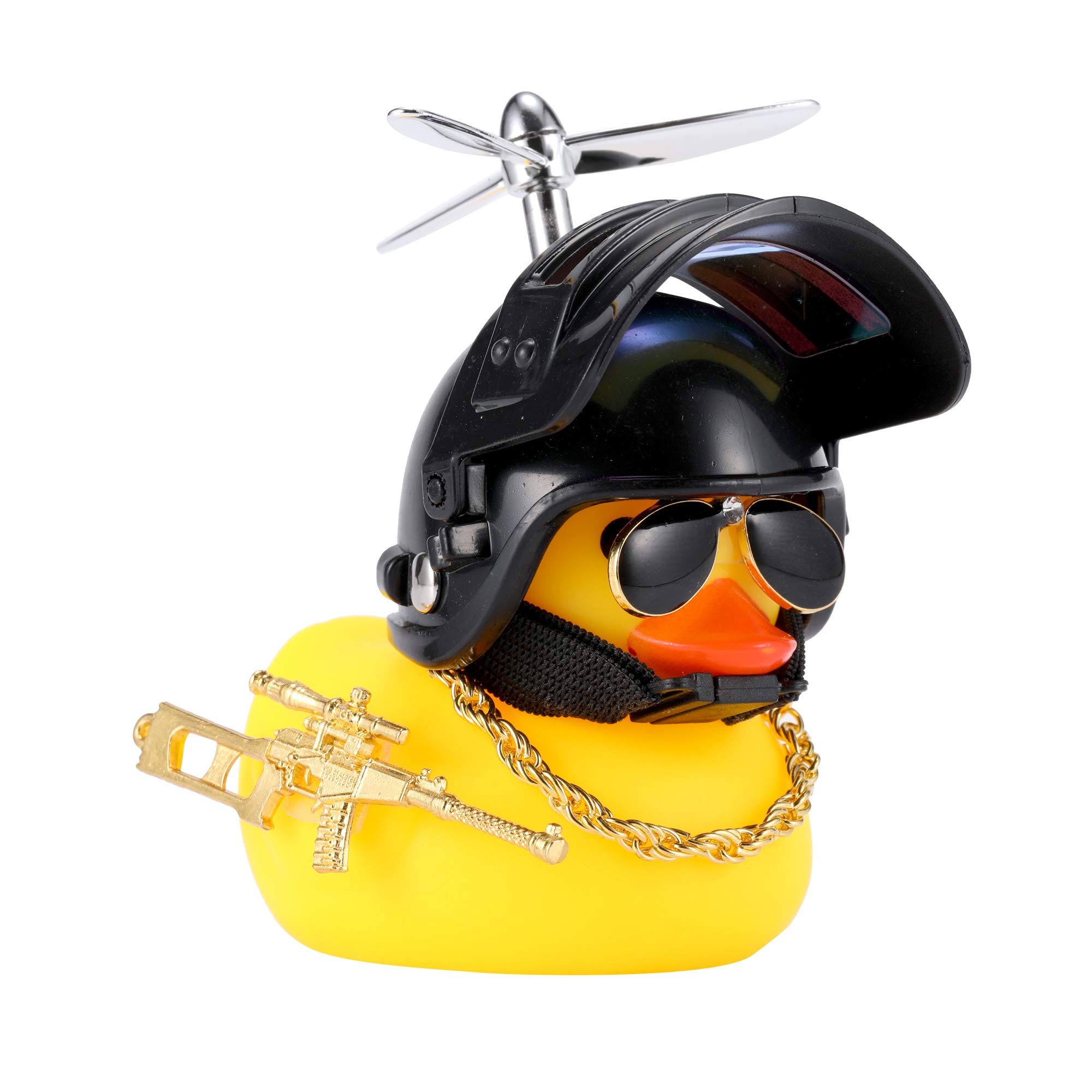 U-Goforst Cute Rubber Duck Toy Car Ornaments Yellow Duck Car Dashboard Decorations Bike Gadgets with Propeller Helmet (Silver grey)