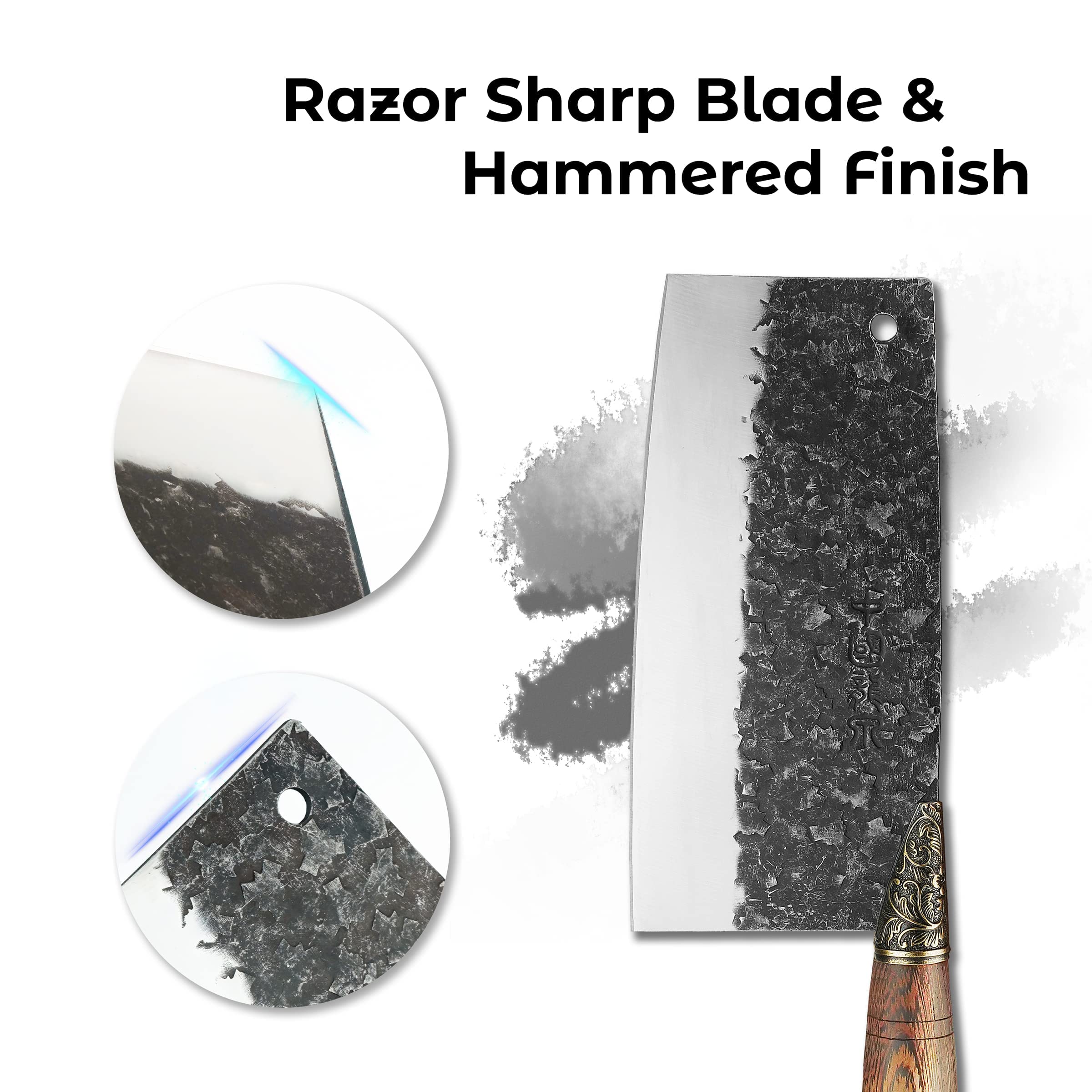 LONGQUAN Butcher Knife, Multipurpose Chef Meat Cleaver, Sharp Viking Knife 6.5 inch, Handmade Boning Knife, Caveman Knife with Black Forged Texture - Plastic Handle