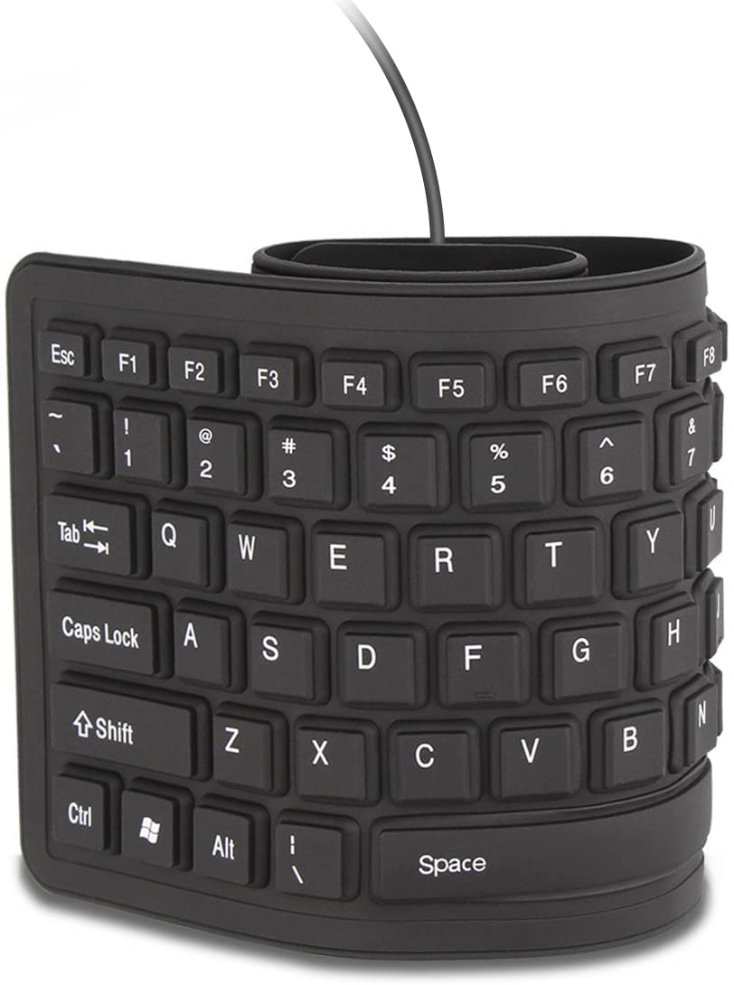 sungwoo Foldable Silicone Keyboard USB Wired Waterproof Rollup Keyboard for PC Notebook Laptop (All Black)