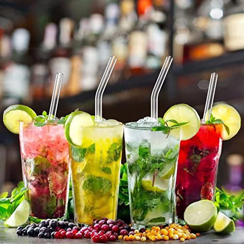 Elyum 8 Pack Reusable Glass Straws, 10'' x 10mm Clear Drinking Straws with 2 Cleaning Brushes Portable Glass Straws for Smoothies Tea Juice Wine (4 Straight + 4 Bent)
