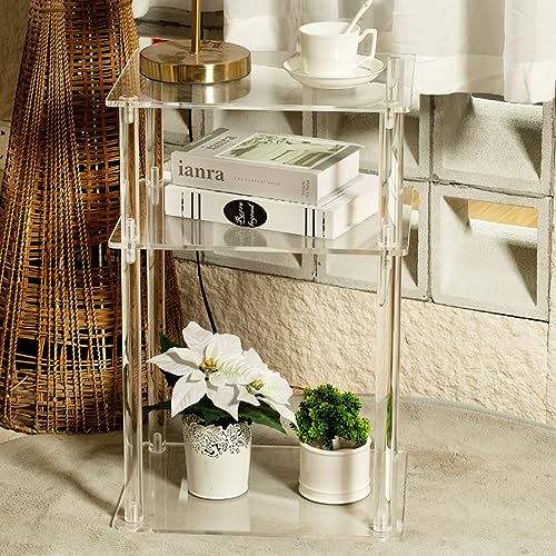 CRAFTFORCE Clear Acrylic Side Table, 3-Tier Acrylic End Table for Living Room, 15.4 L x 11.8" W x 23.4" H Acrylic Nightstand Bedside Table for Bedroom, Multifunctional Modern Design Home Accent Table