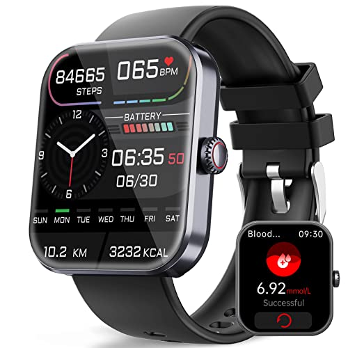 DOVMEWO Blood Glucose Monitoring Smart Watch, 1.9" Non Invasive Blood Sugar Smart Watch Fitness Smart Watch, Painless Blood Glucose Testing Bluetooth Fashionable Sports Watch, 2023 Upgrade (Black)