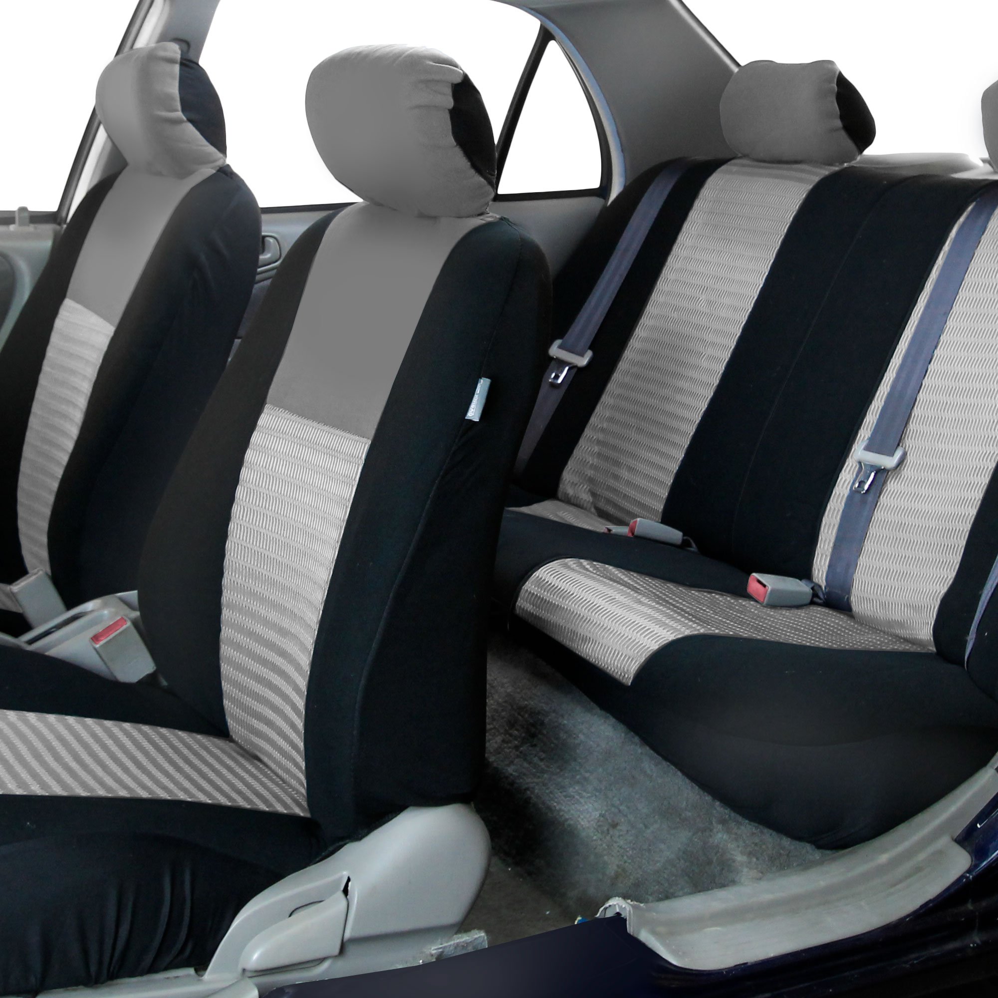 FH Group Trendy Elegance 3D Air Mesh Split Bench Car Seat Cover (Split Ready, Detachable Headrest Only) with Gift- Universal fit for Cars, auto, Trucks, SUV (Beige/Black) FB060012