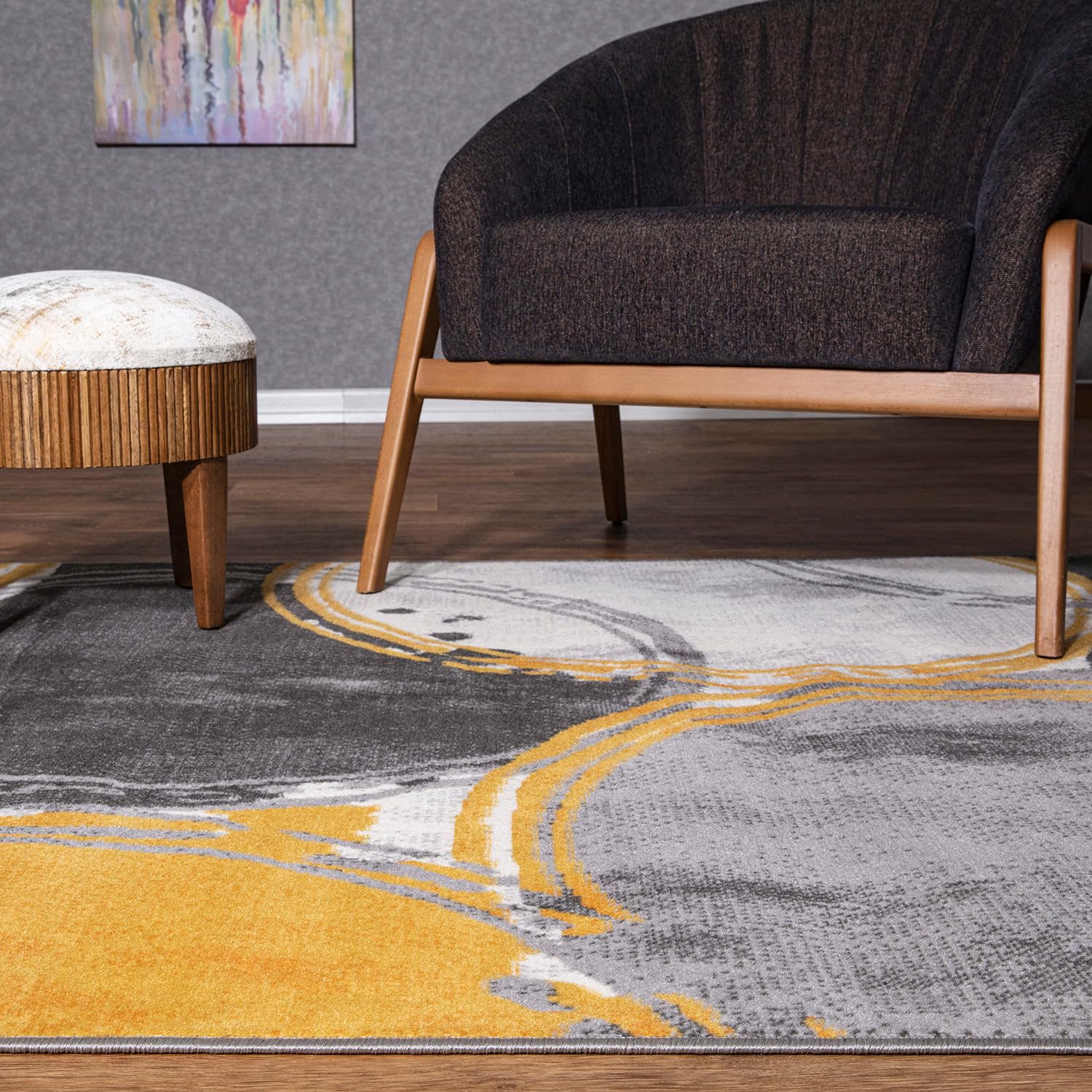 Rugshop Evora Contemporary Modern Circles Area Rug 5' x 7' Yellow