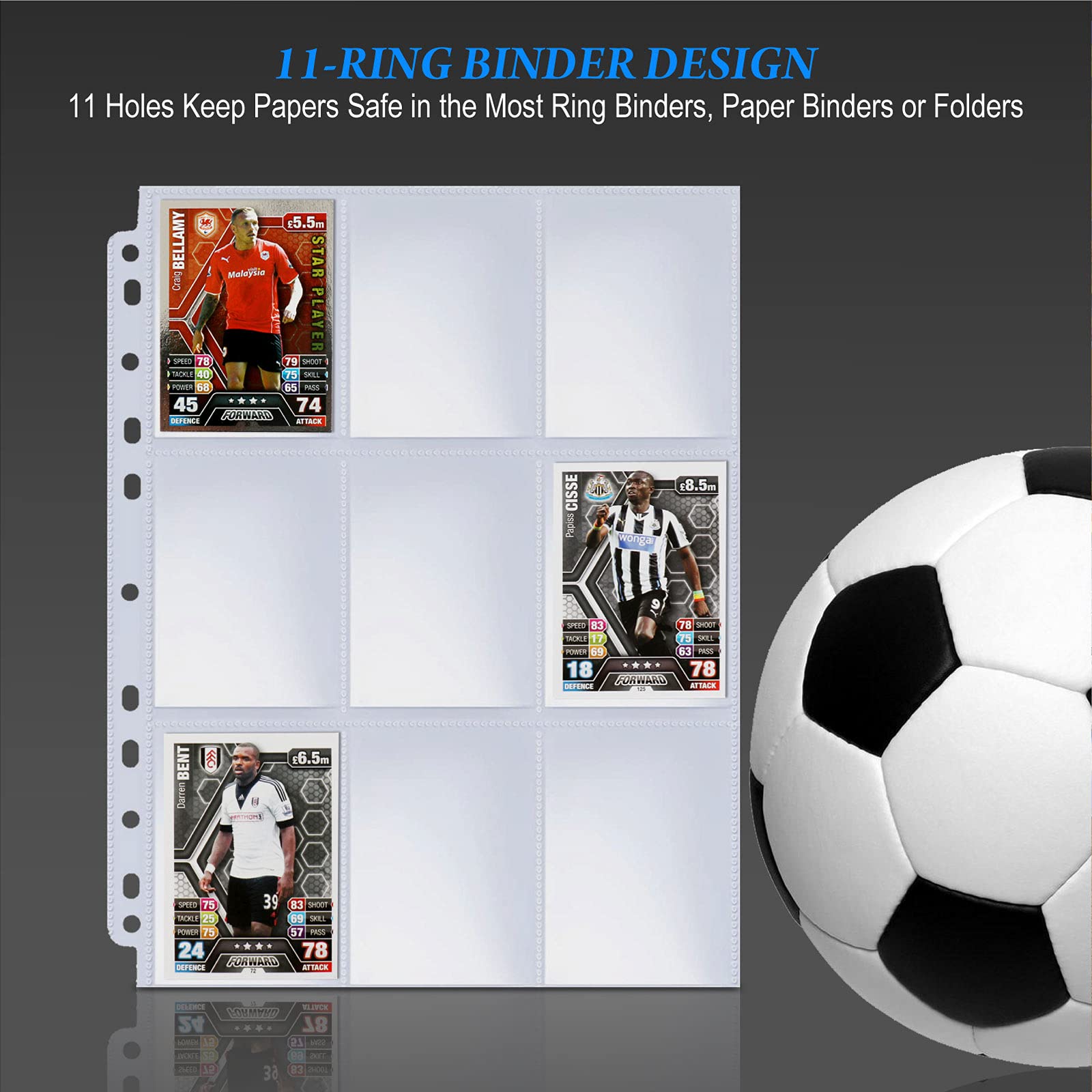 Double-Sided 540 Pockets Baseball Card Sleeves - Trading Card Sleeves Pages Fit 3 Ring Binder, 9 Pocket Page Protector for Standard Size Cards, Sport Cards, Game Cards, Business Cards(30 Pack)