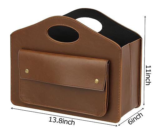HofferRuffer Magazine Basket Holder, Foldable Magazine Rack, Document File Holder Organizer, File Folder, Newspaper Storage Bin Organizer for Home or Office (Brown)