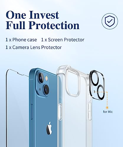 GVIEWIN Designed for iPhone 13 Case 6.1 Inch, with Tempered Glass Screen Protector + Camera Lens Protector Clear Soft & Flexible Shockproof Transparent Protective Bumpers Phone Cover(Clear)