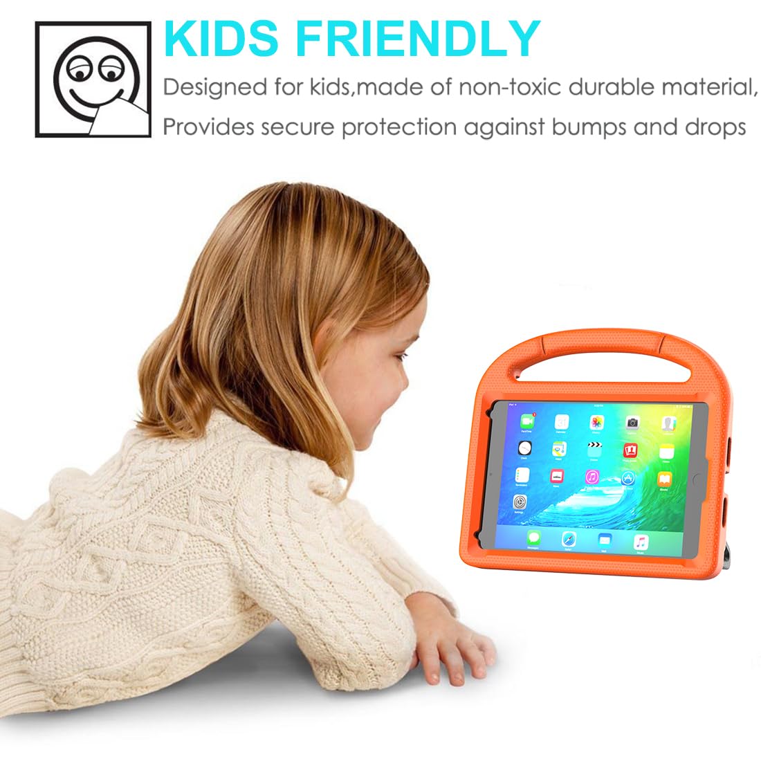 SUPLIK Kids Case for iPad Mini 5/4/3/2/1 (7.9"), Durable Shockproof Protective Handle Bumper Stand Cover with 2*Screen Protectors for 7.9 inch Apple iPad Mini 5th/4th/3rd/2nd/1st Generation, Orange