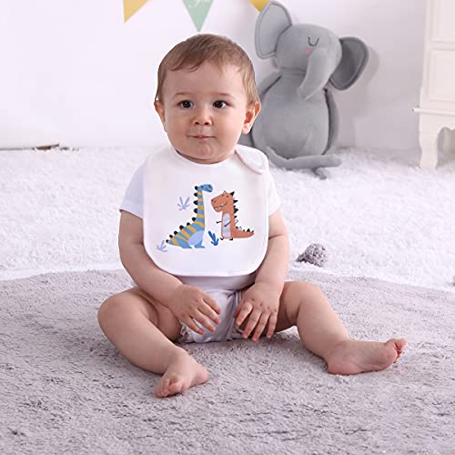 Maiwa 6 Pack Cotton Waterproof Dinosaur Baby Bibs for Boys for Drooling Eating Teething with Snaps,OEKO-TEX certified print