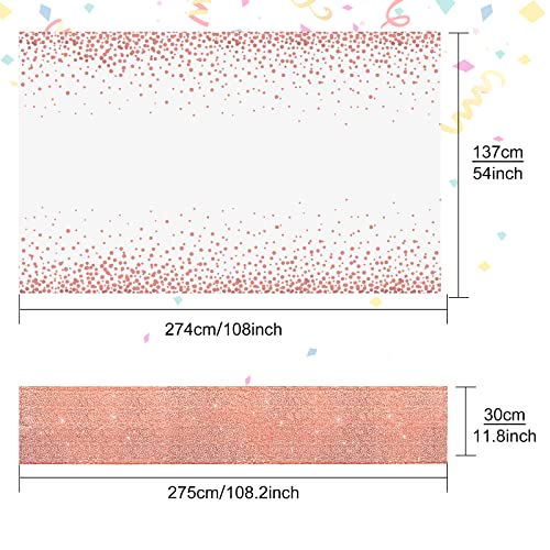 HAOBAOBEI Rose Gold Tablecloth Sequin Table Runner Set, Plastic Table Cloths Pink White Party Decorations, Rectangle Glitter Table Cover for Birthday Wedding Anniversary Parties Supplies (54x108 inch)