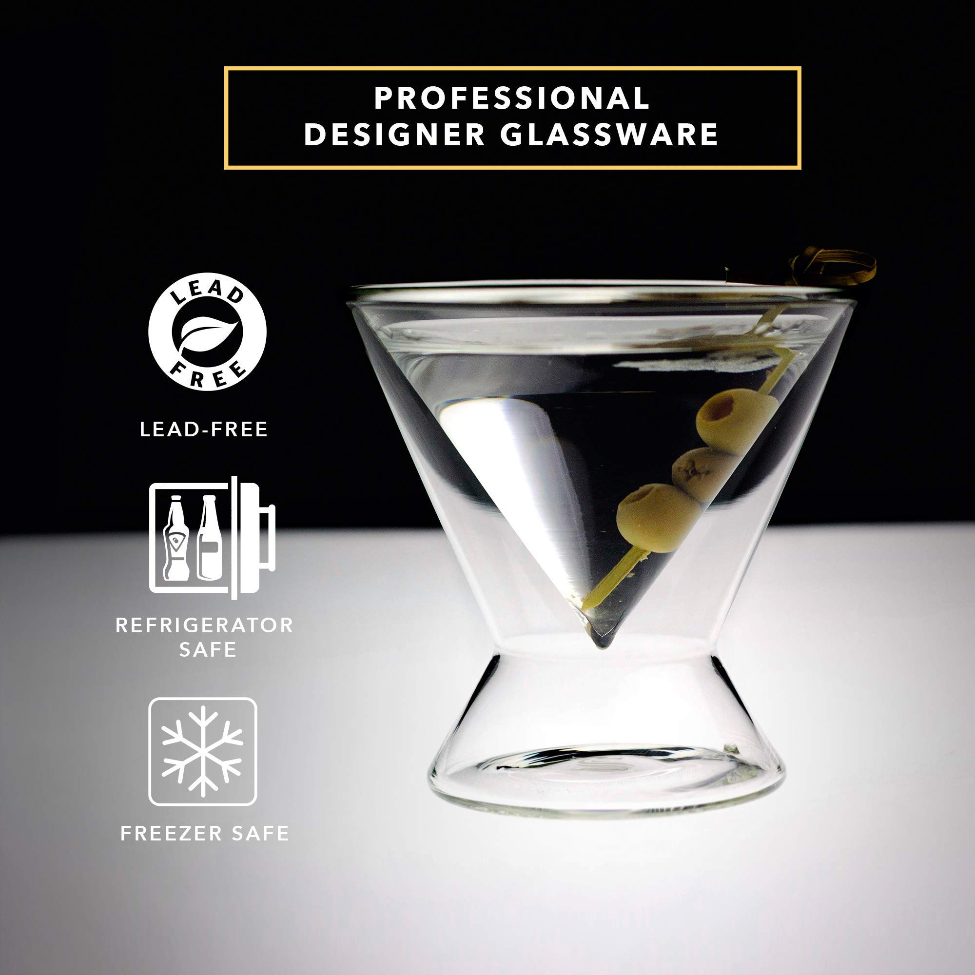 Dragon Glassware Stemless Martini Glasses - 7oz Clear Martini Glasses Set of 2 - Double Wall Insulated Cocktail Glass Set - Unique and Fun Gift for Espresso Martini Lovers