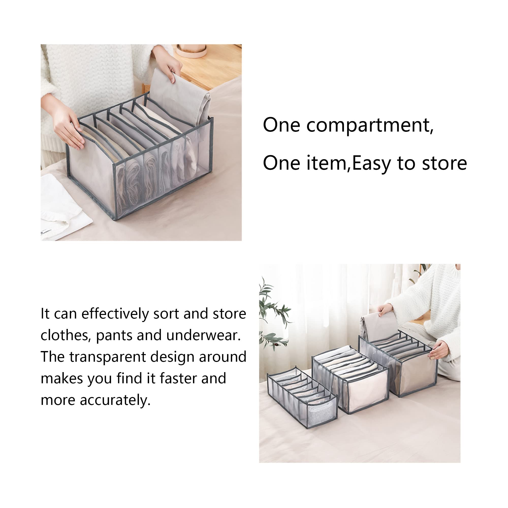 Kyweel 3PCS Washable Wardrobe Clothes Organizer,Foldable Visible Closet Organizer Clothes Drawer Mesh Separation Box For Jeans, T-shirts, Leggings, Underwear, Children's Clothing,Socks(7 Grids)