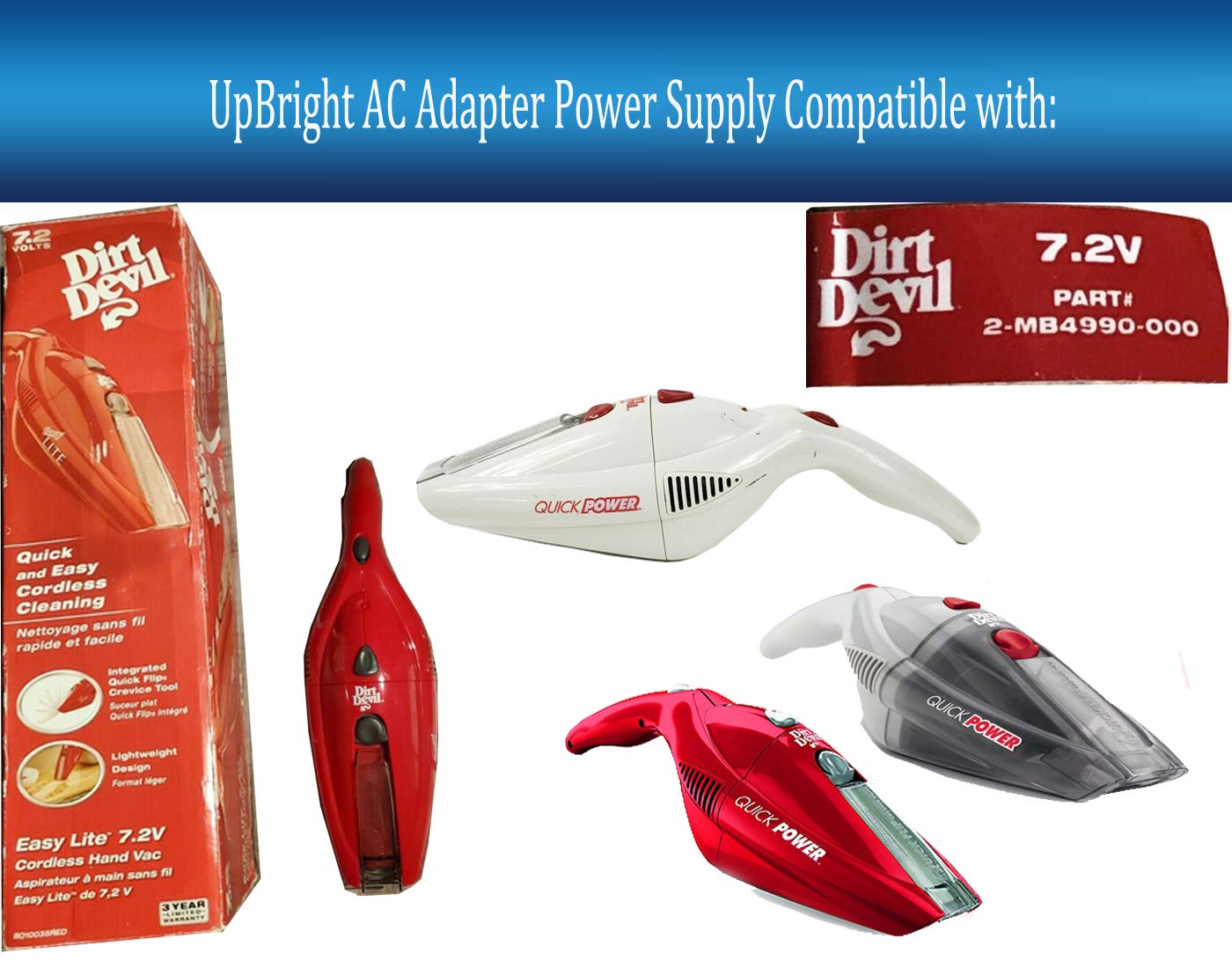 UpBright 12.5V AC/DC Adapter Compatible with Royal Dirt Devil Gator 9.6V BD10085 RM BD10090 Plant U BD20020 7.2V Battery Vac Cleaner 1-450080-000 CPW35020 KU2B-125-0200D DYS12-125080W-1 12.5V Charger
