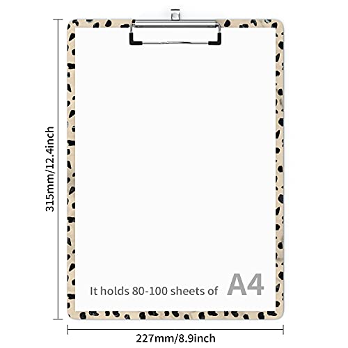 Cute Clipboard with Designs Wood A4 Letter Size Hardboard Office Clipboards, Retractable Hole for Hanging Decorative Clip Board - Cheetah Spots(12.4" x 8.9")