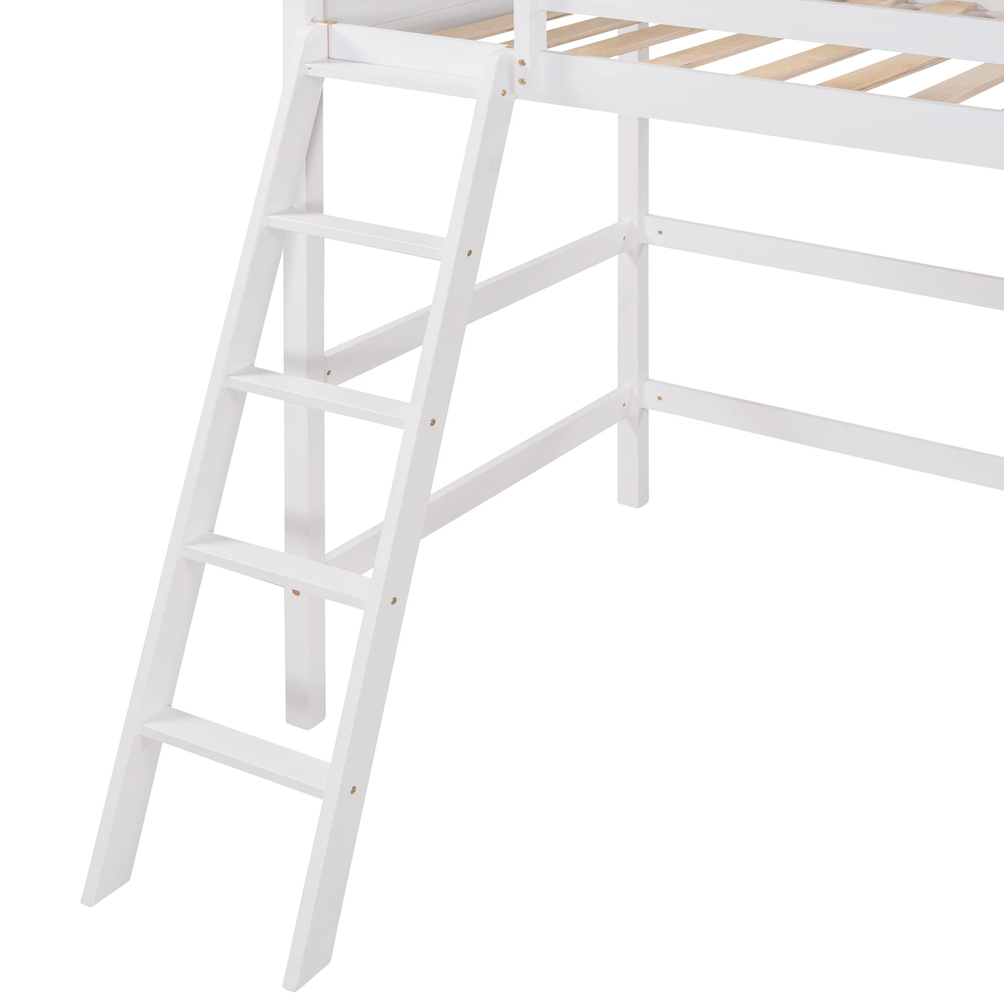 Harper & Bright Designs Twin Size Loft Bed with Inclined Ladder, Solid Wood Loft Bed Twin Frame with Full Length Guardrails for Kids Adults Boys Girls Teens, No Box Spring Needed (White)