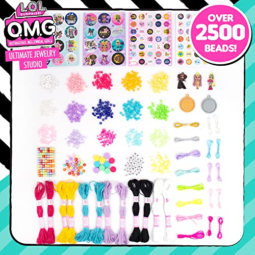 L.O.L. Surprise! O.M.G. Double Feature Ultimate Jewelry Studio, Over 2500 Beads, Create 50+ Pieces of Jewelry Doll Charms, Alphabet Beads & Stickers, Bead Kit for Kids Ages 6, 7, 8, 9