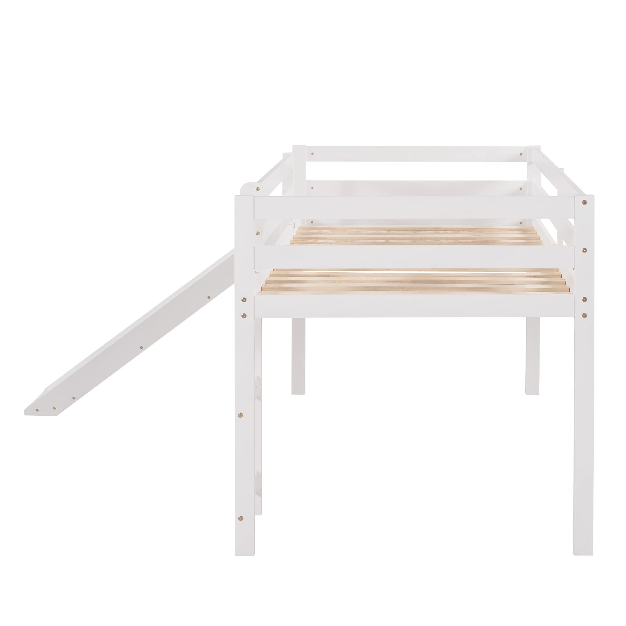 Harper & Bright Designs Kids Loft Bed with Slide,Twin Size Low Loft Beds for Girls Boys Solid Pine Wood Toddler Loft Bed with Ladder and Guard Rails,White
