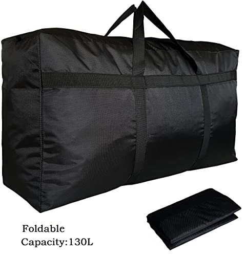 DoYiKe Extra Large Storage Duffle Bag with Zippers and Handles, Black Big Foldable Duffle Bag for Travel-130L