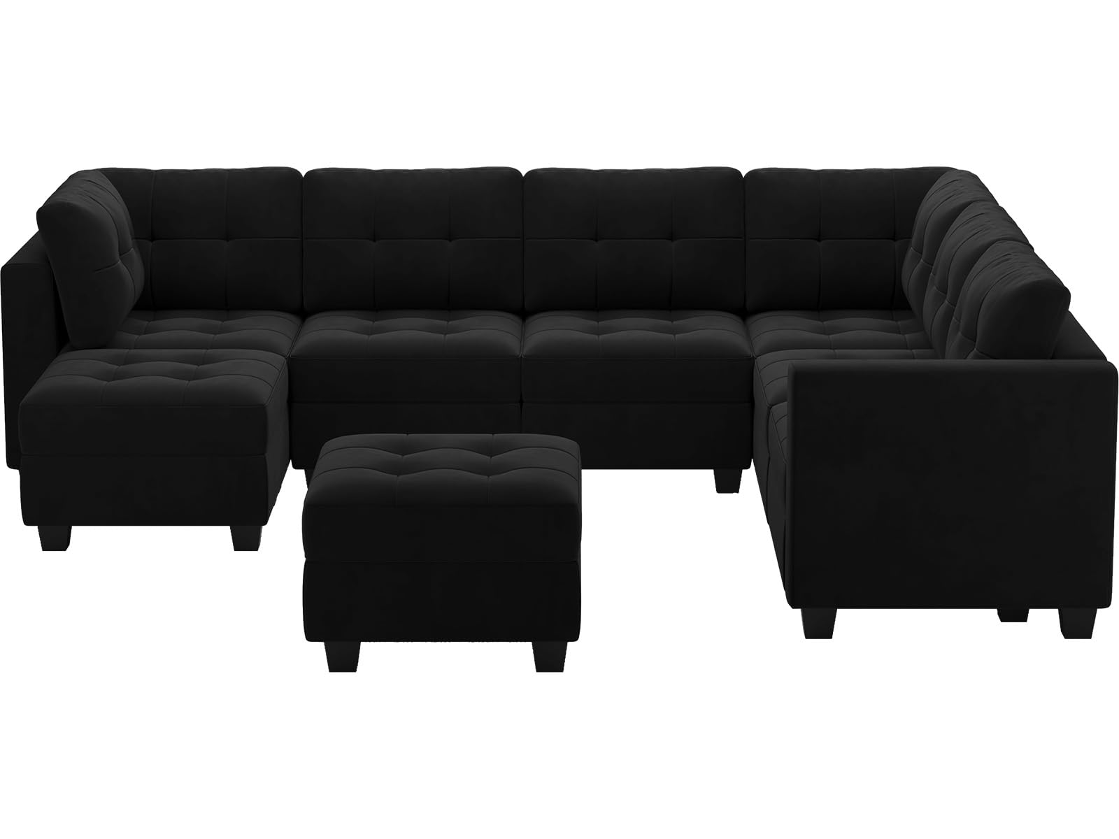 Belffin U Shaped Sectional Modular Sofa Set with Chaise, Reversible Sectional Modular Sofa Couch with Ottomans, Velvet Fabric Sectional Couch with Storage Seats,Black