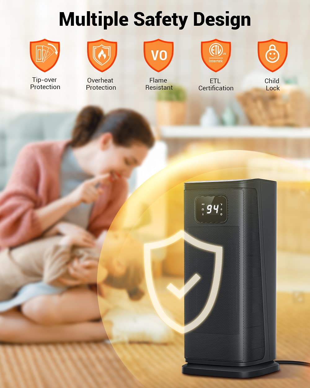 FHstars Space Heater for Indoor Use, 1s Fast Heating Electric Oscillating Portable Heaters with Thermostat, 1500W Ceramic PTC Room Heater with 4 Modes, 24H Timer, LED Display, Safe for Office Use…