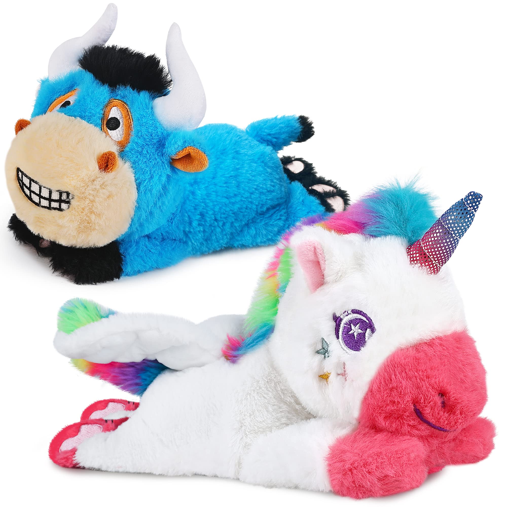 iPlay, iLearn Wrist Pals 2PCS Slaps Bracelets Stuffed Animals, Toddler Soft Plush Toy Baby Easter Basket Gift, Kids 12" Unicorn Bull Play Wristband, Birthday Party for 1 2 3 4 5 6 7 Year Old Girl Boy