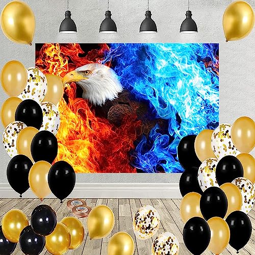 EMTOBT 10x7ft America Eagle Backdrop Ice Fire Mix Background Artistic Blue Water Red Flame Vinyl for Selfie Birthday Party Decor Newborn Baby Shower Banner BJHJEM0061