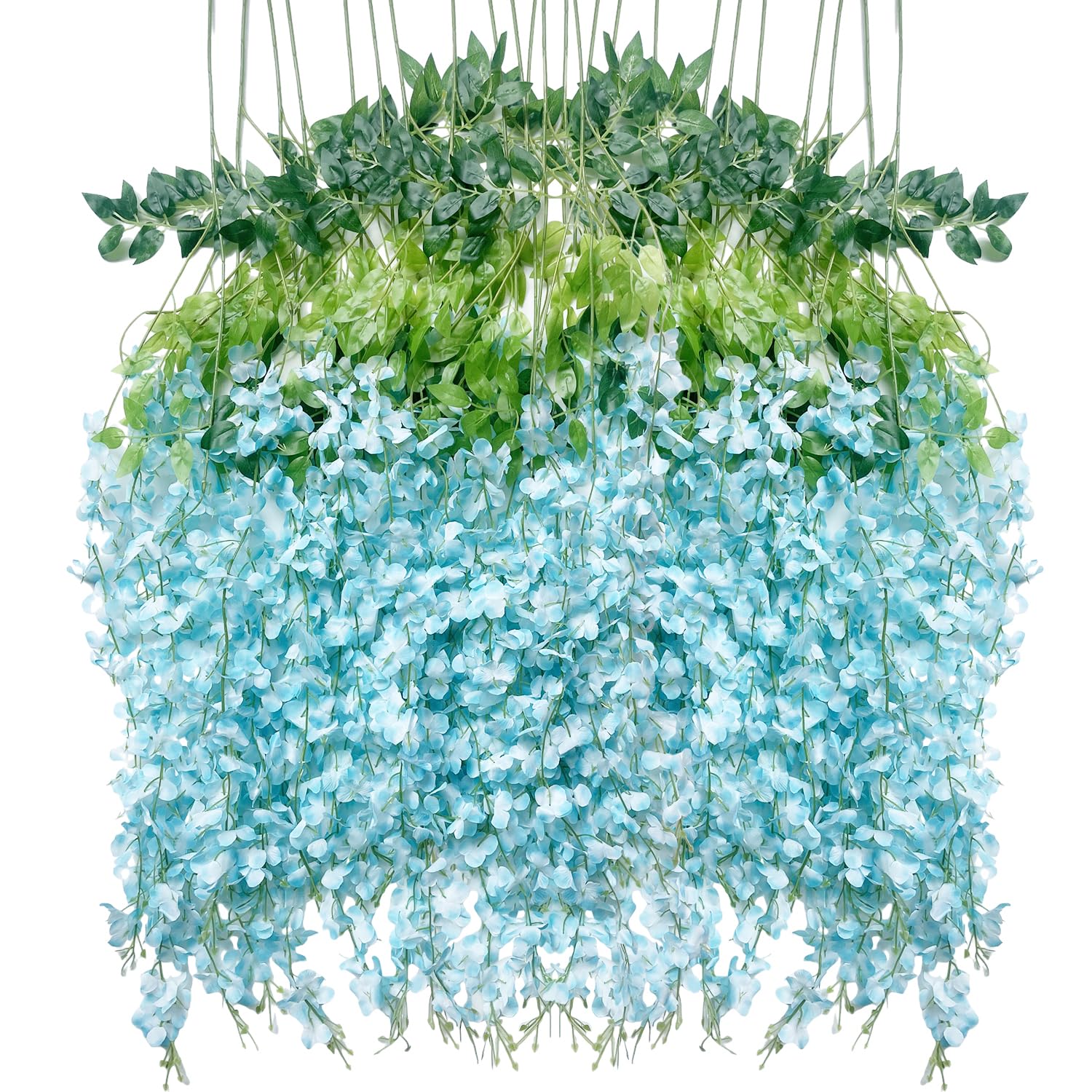 WONICE Artificial Flowers Hanging Flowers, Fake Wisteria Flower Garland Silk Vines Rattan String Decor for Home Wedding Arch Wall Garden Greenery Bedroom Outdoor Office Party Decoration (48 Pack)