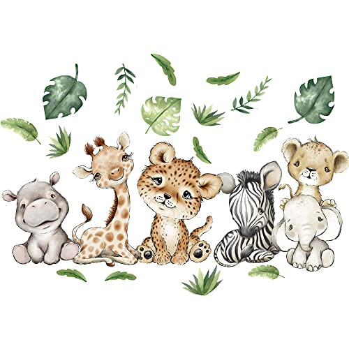 Jungle Animals Wall Decals Giraffe Tiger Zebra Elephant Wall Stickers for Living Room Bedroom Kids Room Nursery Wall Decor