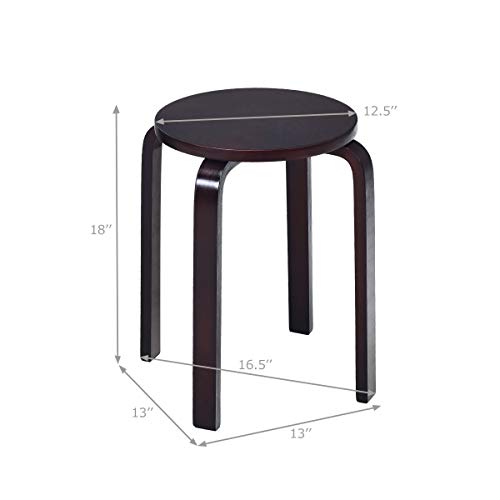 COSTWAY Stackable Bentwood Stools Set of 4, 18-Inch Height Backless Counter Chairs with Round Top, Anti-Slip Felt Pad, Portable School Stool for Dining Room, Kitchen, Classroom, Dark Coffee