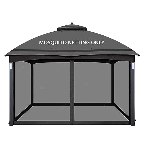 EasyLee Gazebo Universal Replacement Mosquito Netting 10x12, 4-Panel Screen Walls for Outdoor Patio with Zipper, Mosquito Net for Tent Only (Black)