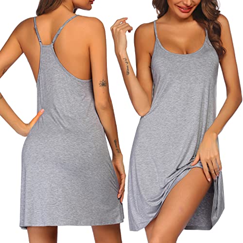 Ekouaer Womens, Nightgown Nightshirt, Sleepwear, Sleep Tank, Chemise Racerback Sleeveless Dress, A_light Flower Grey, Medium